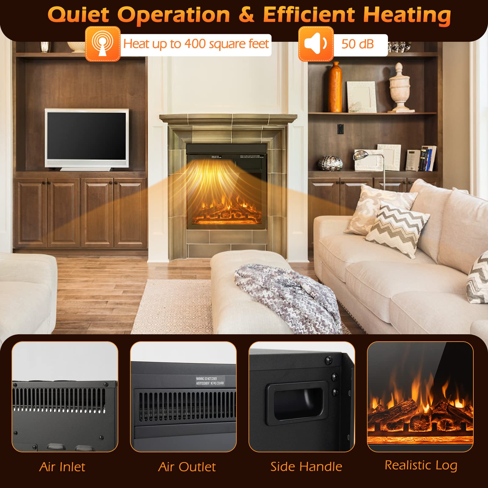 Tangkula 18 Inch Electric Fireplace, 5100 BTU Freestanding Electric Fireplace Heater with Remote Control, Adjustable Flame Brightness, Overheat Protection for Home, Hotel, ETL Certification