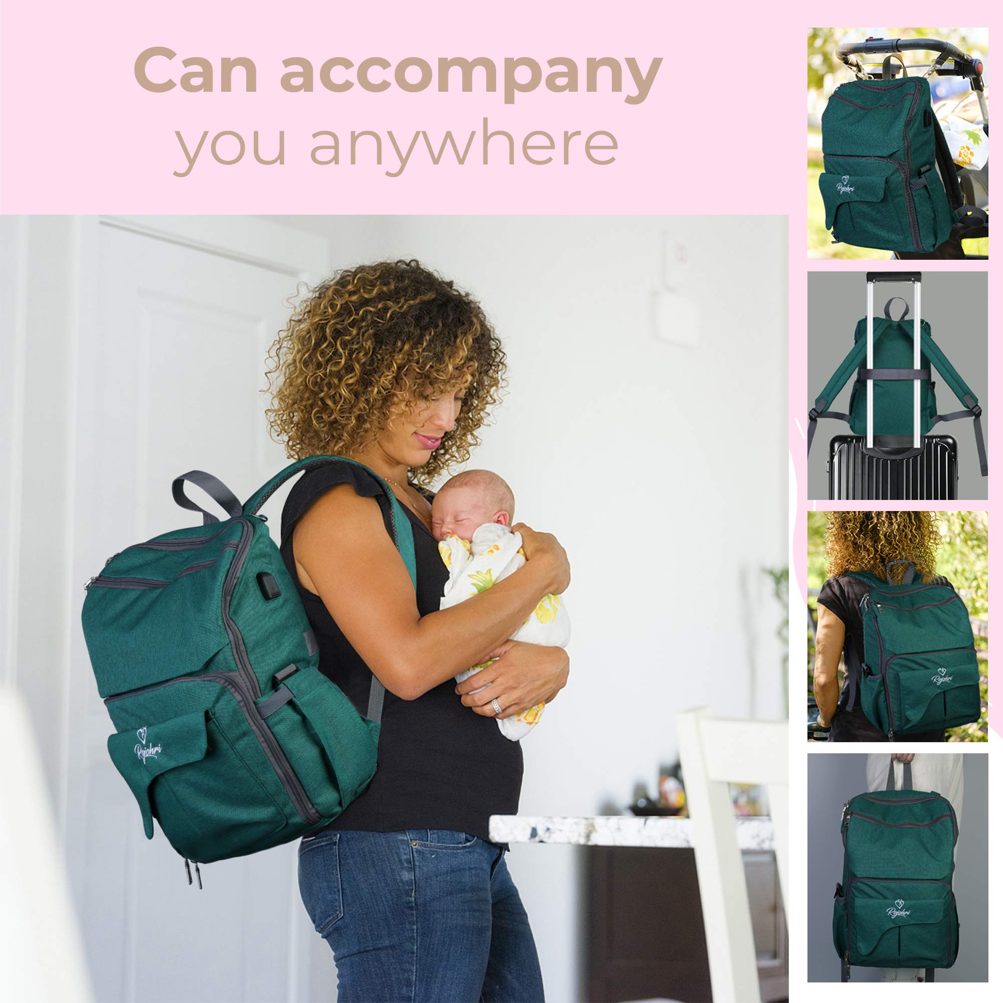 Rojohri Practical Diaper Travel Backpack-Large Multifunctional Baby Bag for Mom and Dad-Compartments for Organizing Essentials, Insulated Pockets- Lightweight and Waterproof Fabric- Teal Blue