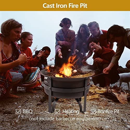 WeCooper Steel Cauldron Fire Pits, Outdoor Round Wood Burning Fire Pit Bowl with Mesh Screen,Fireplace Poker,23.5Inch