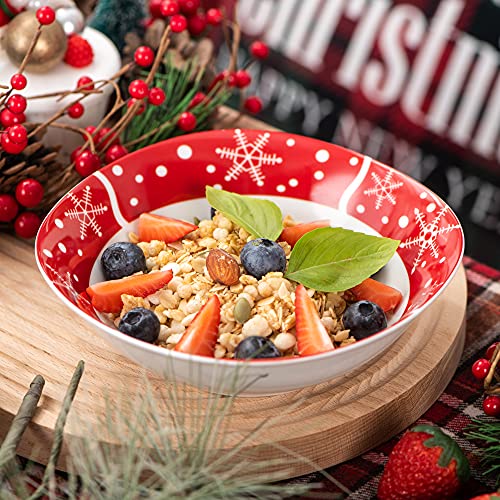 VEWEET Cereal Bowls Soup Bowl,Porcelain Bowls Set 15 OZ Breakfast Bowls, Christmas Bowls Serve for 6, Santa Claus Series