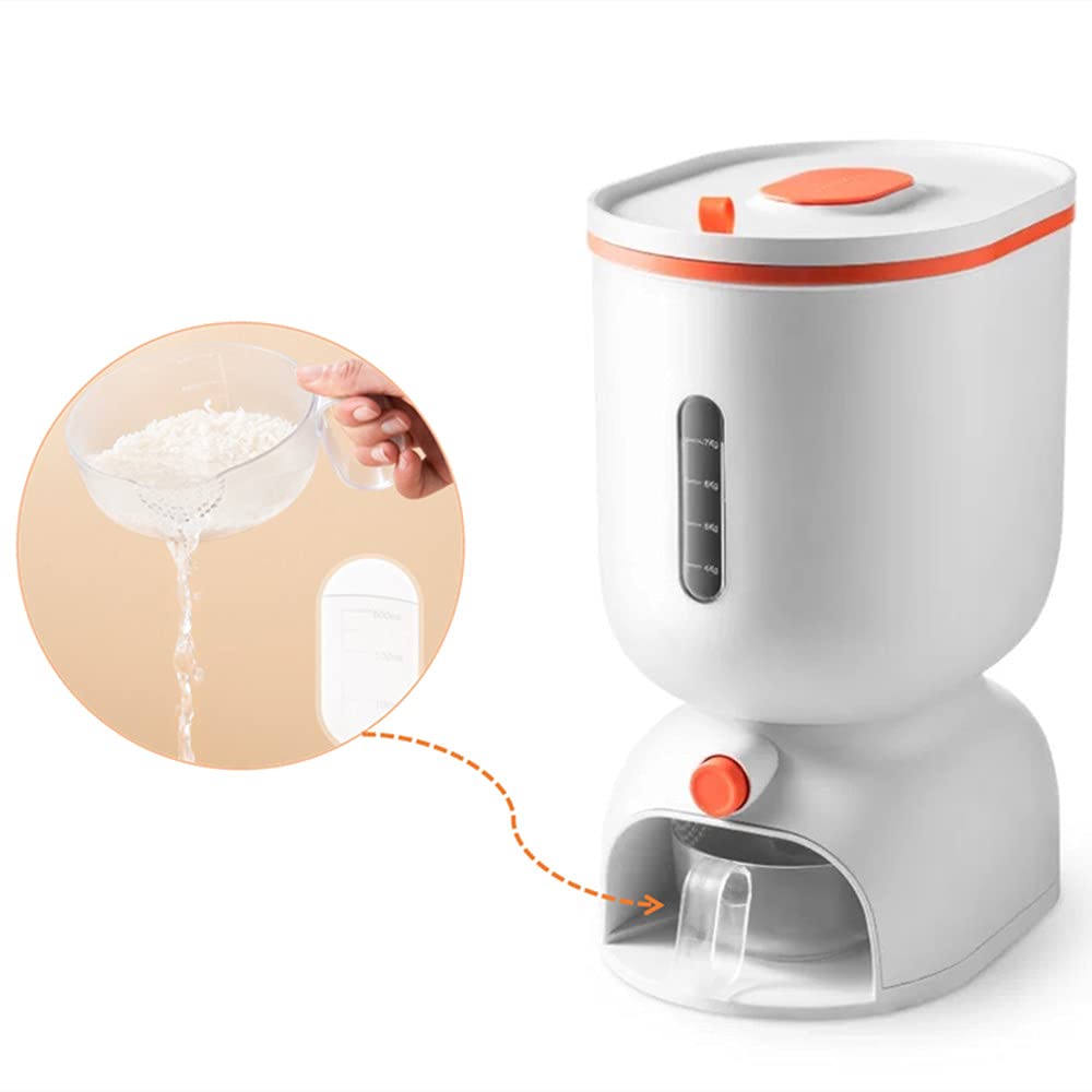 Sweetdecor Rice Storage Container Automatic Rice Dispenser Bucket Compact Sealed Grain Container Measurable Rice Cylinder Household Airtight Food Container for Kitchen with Measuring Cup Gray, 5kg