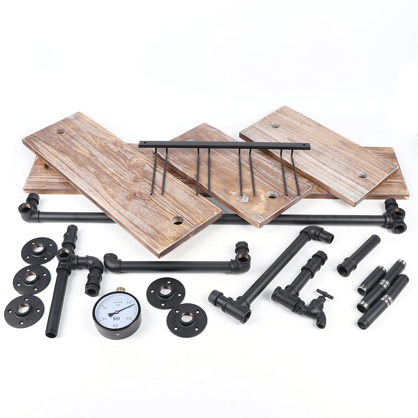 Wall Wine Rack with 4 Stem Glass Holder Wall-Mounted Wine Racks, 39.37" Industrial Pipe Shelf Wine Rack Metal Floating Bar Shelves, Farmhouse Wall Shelf Wine Holder for Kitchen Dining Room Bar
