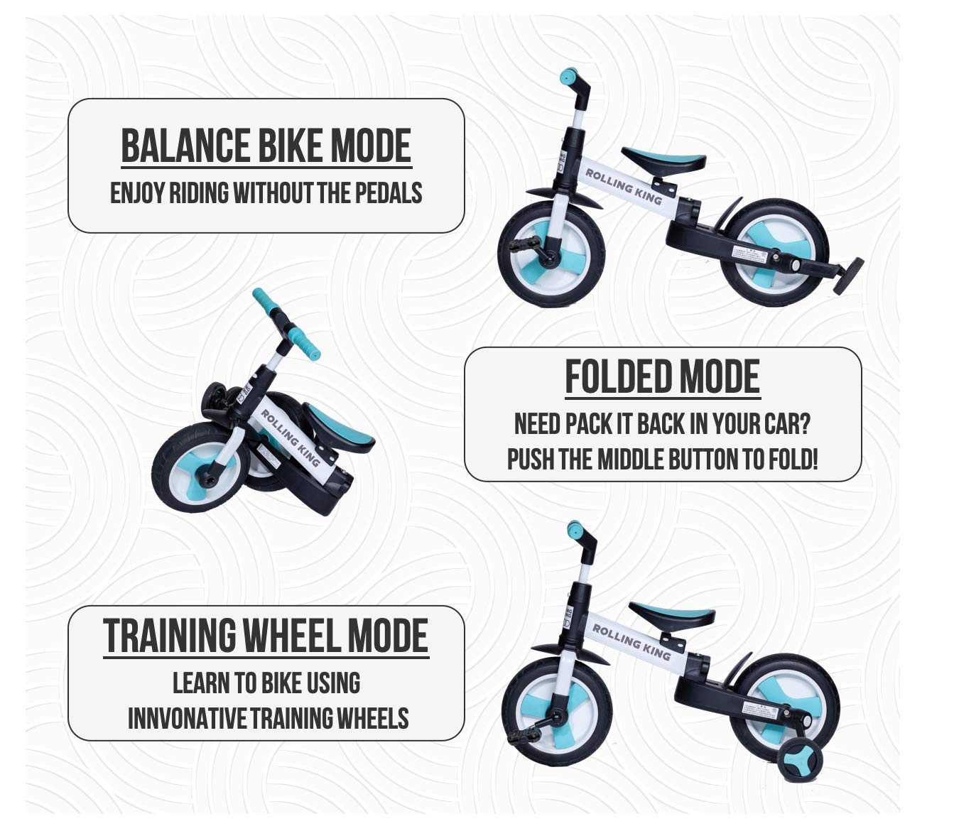 Rolling King 3-in-1 Balance Bike for 2 Years to 5 Years Old (Red)