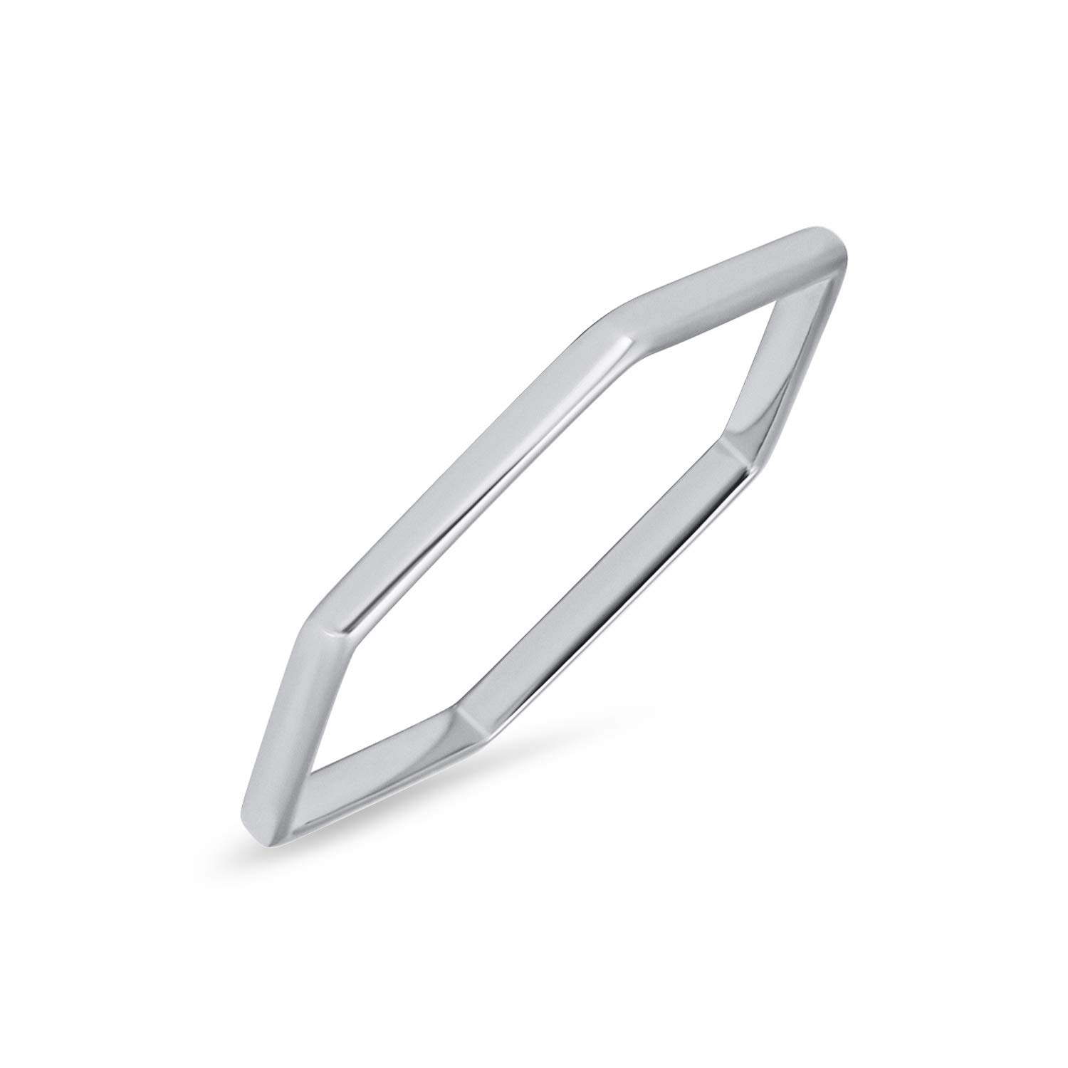 Rhodium Plated Sterling Silver Dainty Thin Hexagon Ring Band