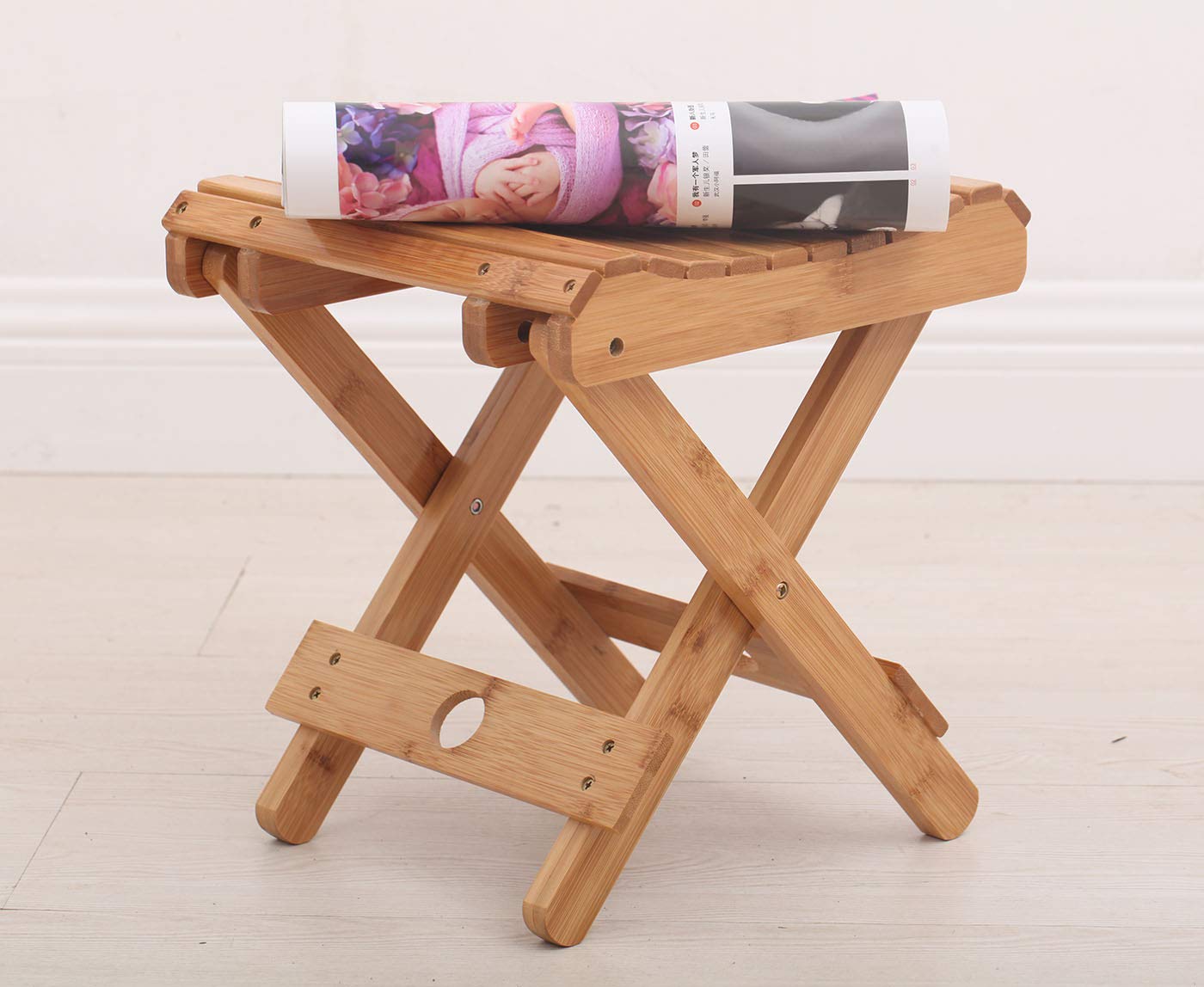 Salafey Bamboo Folding Stool for Shaving Shower Foot Rest,Home Portable Folding Shower Seat,Fully Assembled 12.4” Height