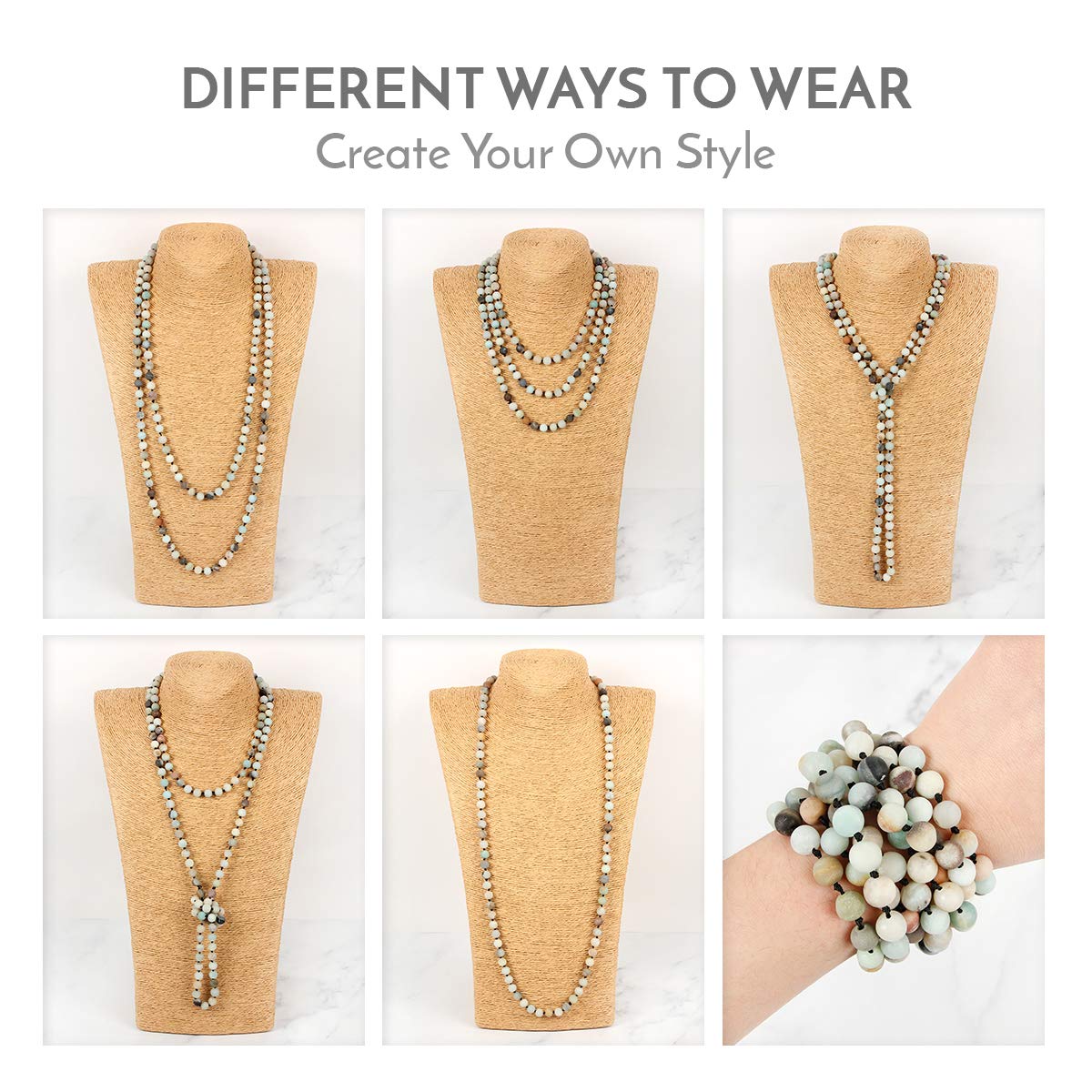 RIAH FASHION Hand Knotted Beads Endless Long Statement Necklace - Handmade Versatile Beaded Multi Layer Infinity Wrap 60" Sparkly Faceted Crystal Rondelle (Lemon Yellow)