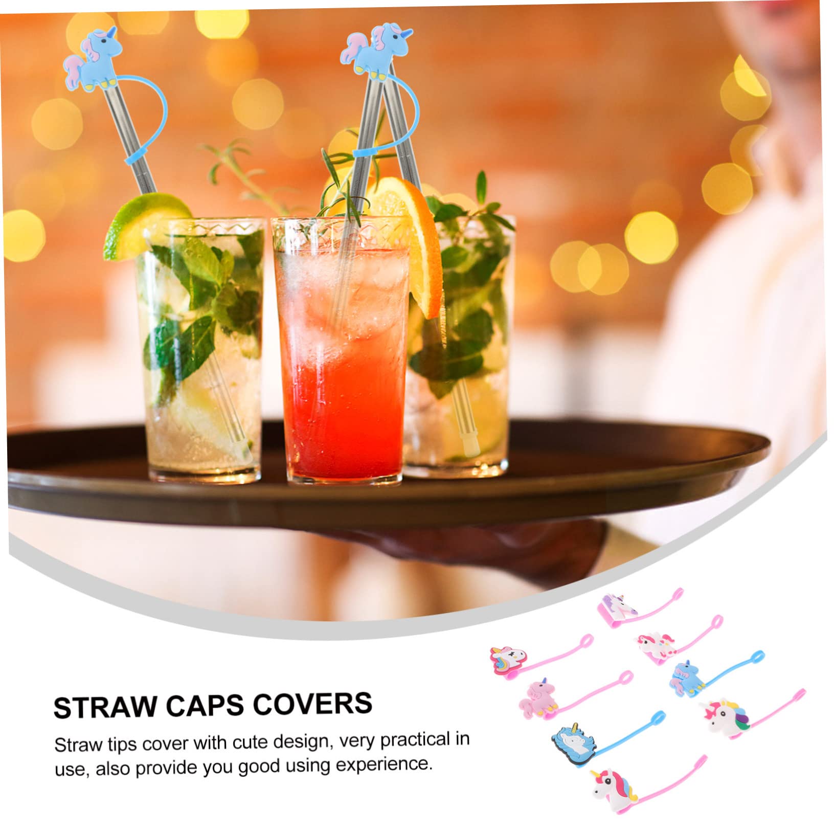 Yardwe 8Pcs Unicorn Straw Lid drinking straw caps lids straw protector cap cartoon straw plug silicone drinking straws themed straw caps silicone straw caps reusable cute cover