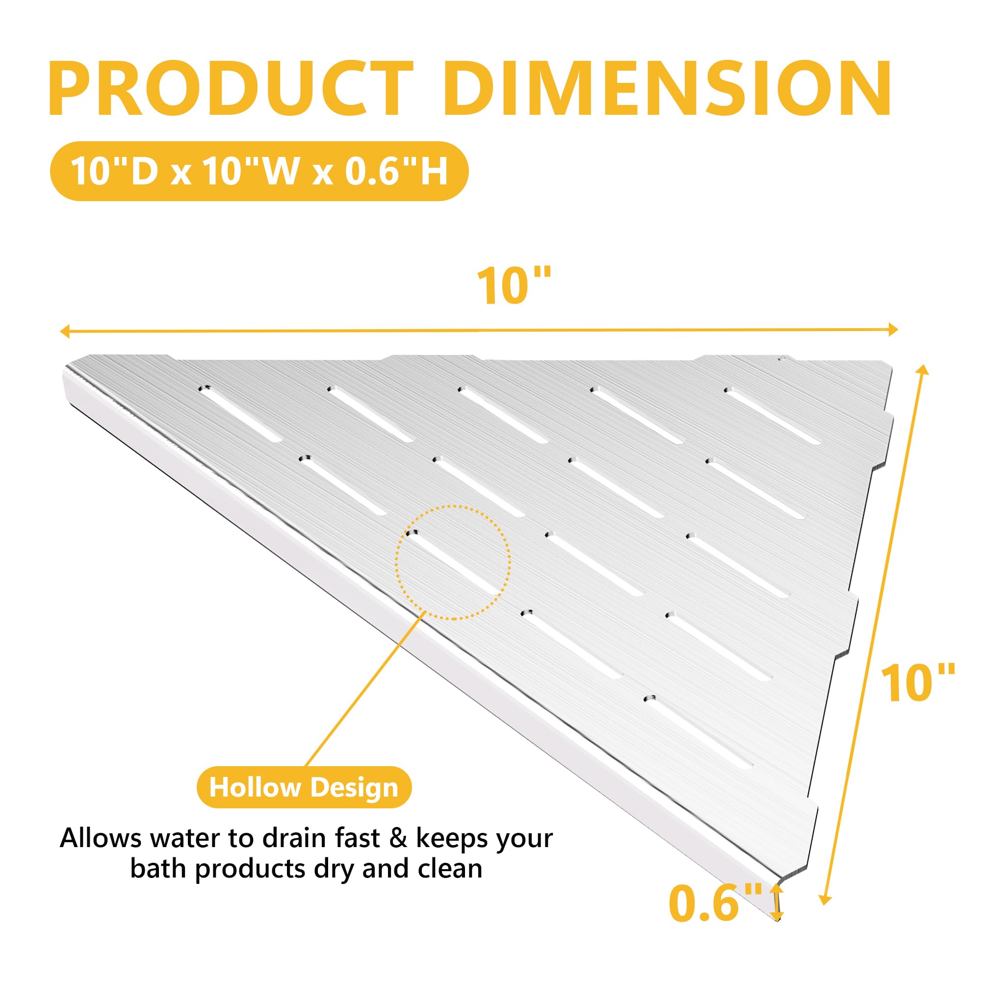 Neodrain 10β Brushed Corner Wall Shelf Set of 2, Floating Corner Shelves for Wall, 304 Stainless Steel Shower Storage Shelves for Bathroom,No Drilling