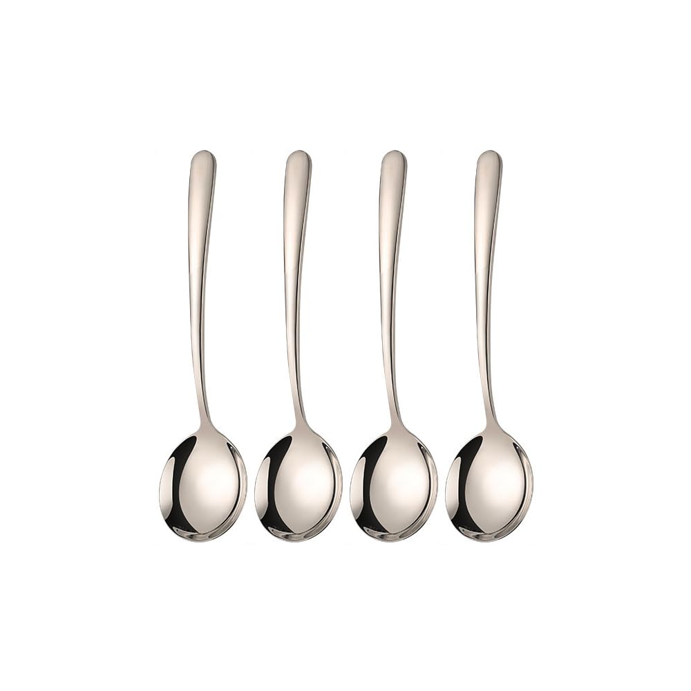 Wenkoni Soup Spoons, 4-Piece Large Round Spoons,7.8 inch SUS 304 Stainless Steel Bouillion spoons