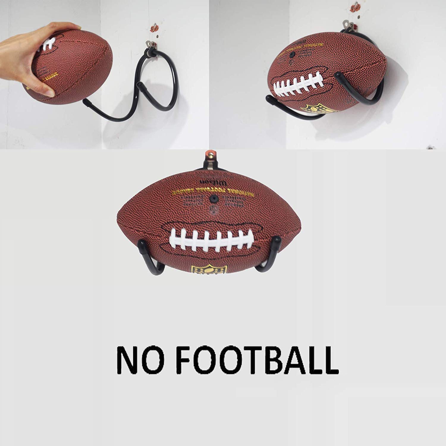 Pack of 2 , Rack with Adjustable Hooks Equipment Organizer Storage β W Claw Wall Mount Football Holder Ball Display Rack for Helmet, Gloves, Coats, Hats/Metal and Silicone Rubber Black Finish.