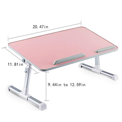 RiwiR Laptop Desk Pink Foldable Lap Desk Stand Portable Bed Sofa Adjustable Height with Tilt Angle Folding Table for Student Adults Hospital Home Work Writing Tray