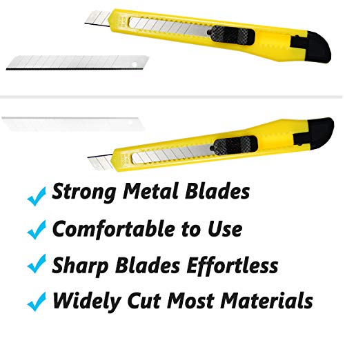 WEKOIL Art Craft Utility Knife Pack 5 Snap off 9mm Cutter with 10 Extra Carbon Steel Blades, Yellow