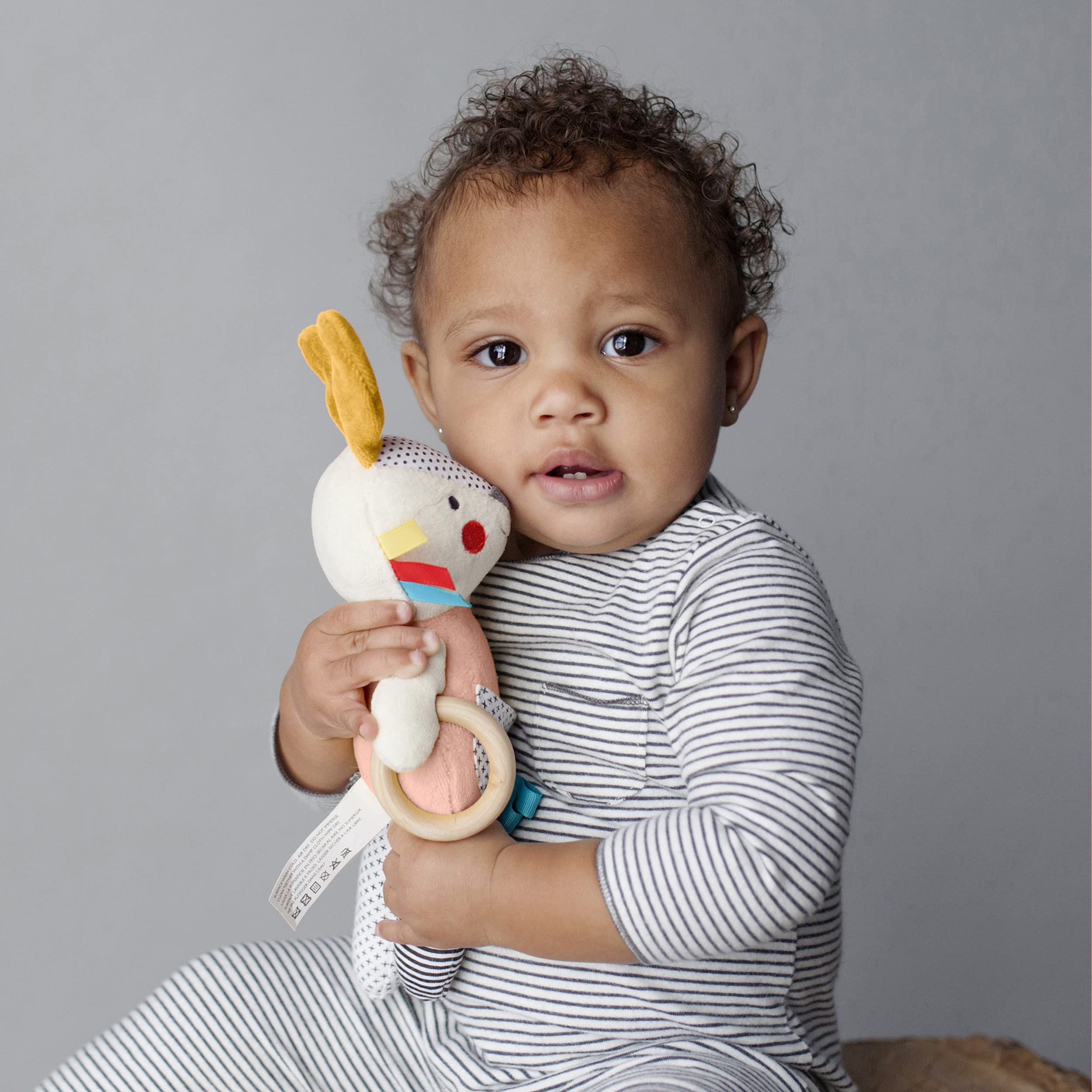 Petit Collage Organic Busy Bunny Activity Toy β Handmade Bunny Stuffed Animal for Babies and Toddlers, Entertains with Gentle Developmental Activities