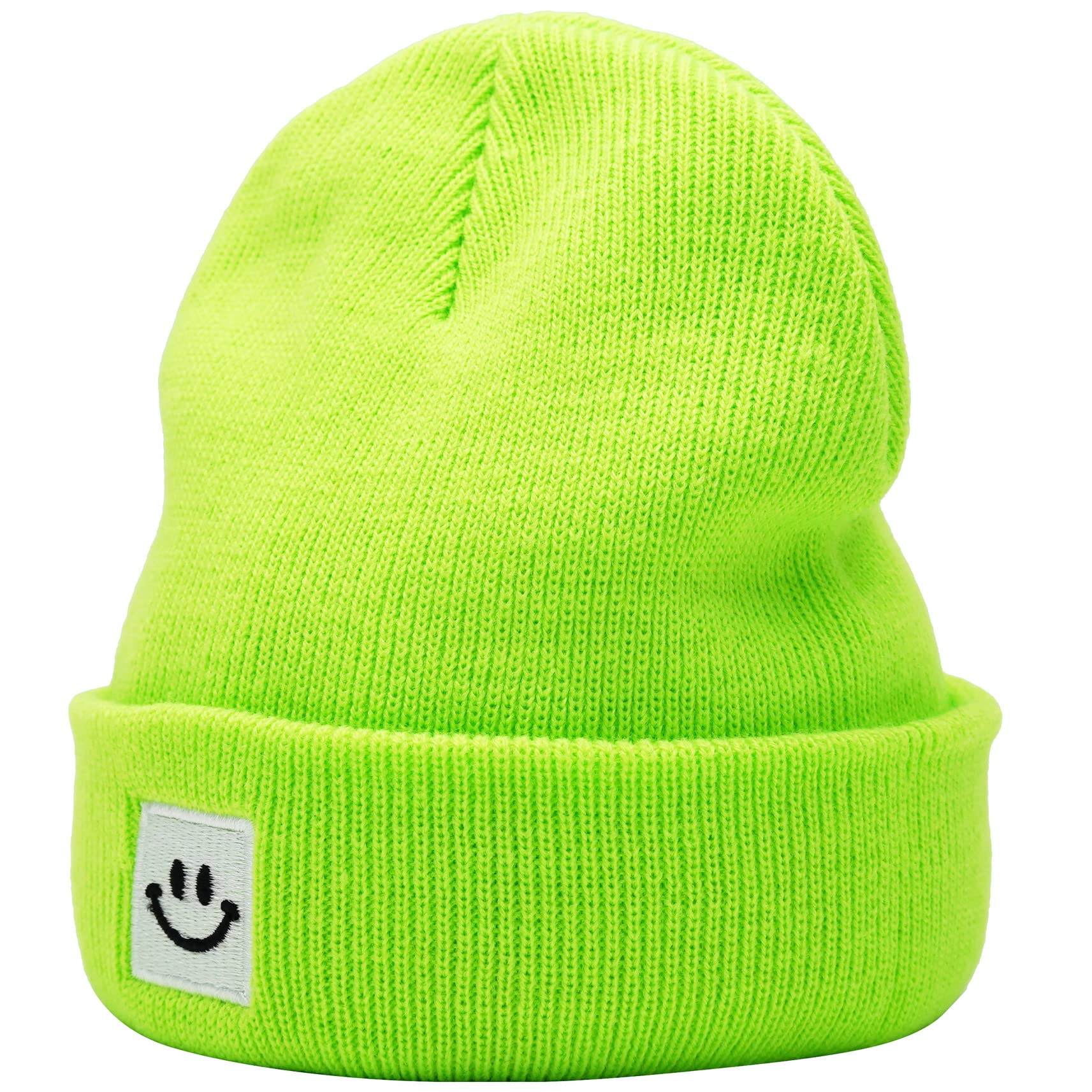 Vashion Knit Cuffed Beanie Hat for Men Women Lime Green Beanie