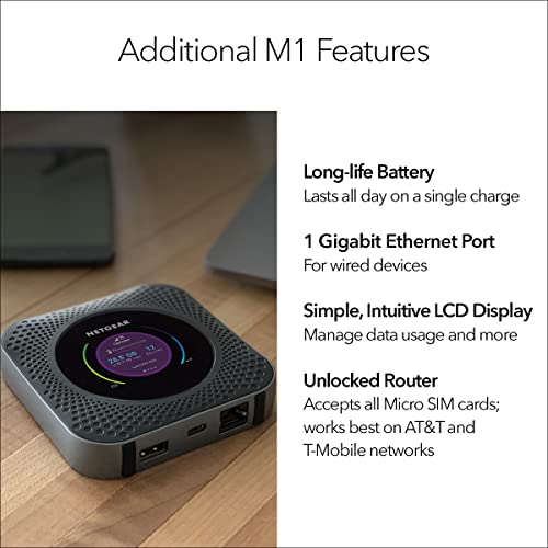 NETGEAR Nighthawk M1 4G LTE WiFi Mobile Hotspot (MR1100-100NAS) β Up to 1Gbps Speed, Works Best with AT&T and T-Mobile, Connects Up to 20 Devices, Secure Wireless Network Anywhere