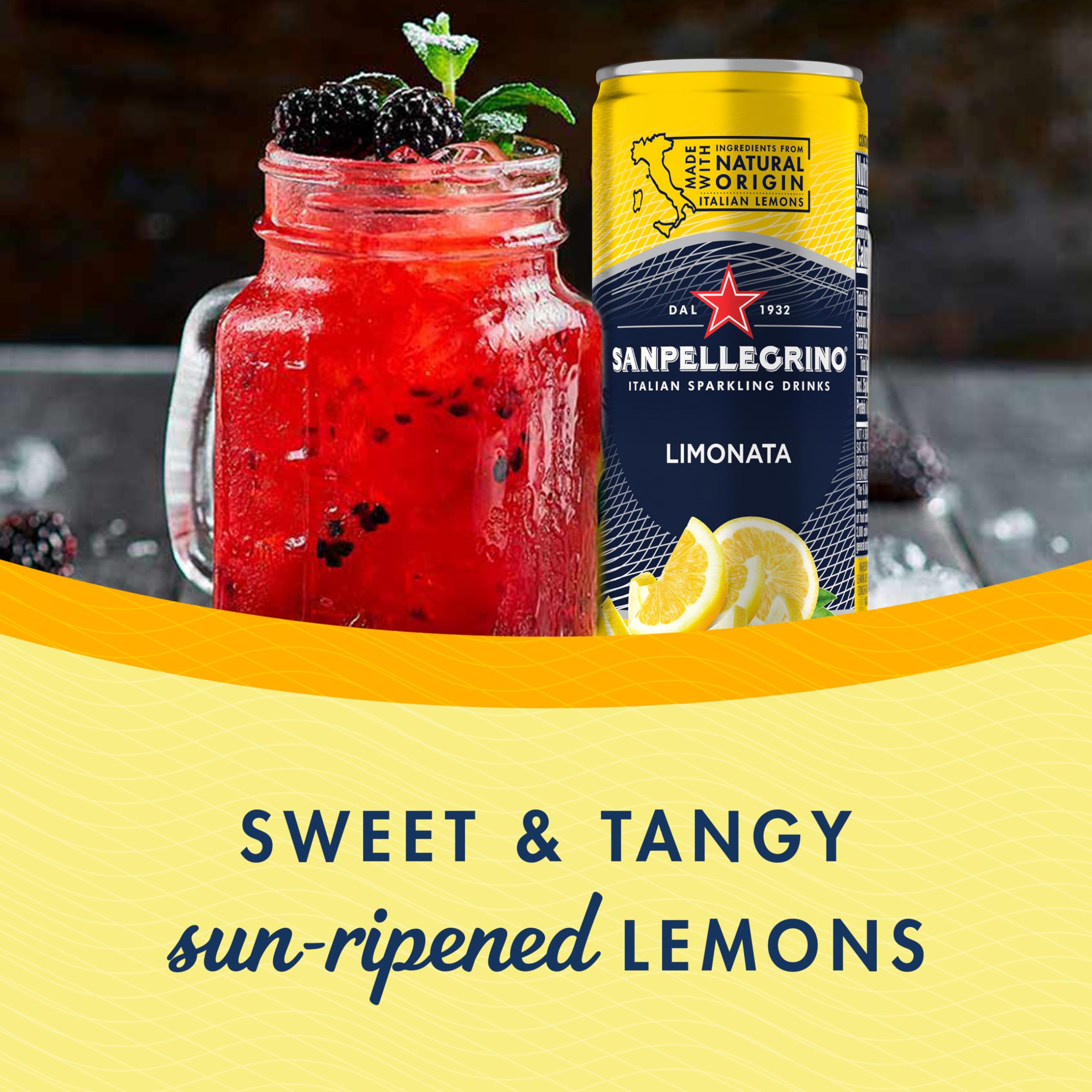 Sanpellegrino Italian Sparkling Drink Limonata, Sparkling Lemon Beverage, 24 Pack of 11.15 Fl Oz Cans