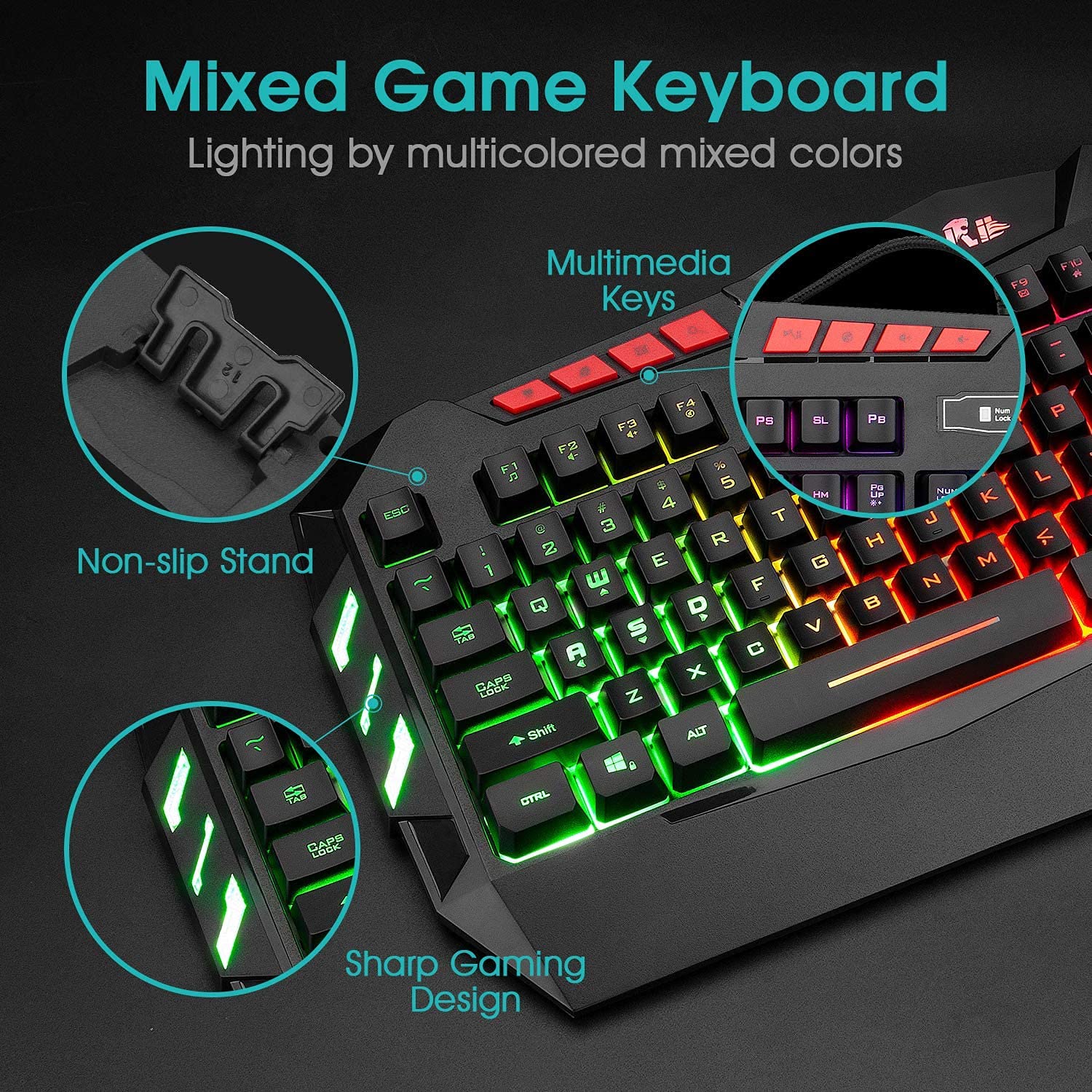 Rii Wired Gaming Keyboard and Mouse Combo,RGB LED Backlight,USB Plug-and-Play for Windows/Mac/Laptop/PC/Laptop,Business Office