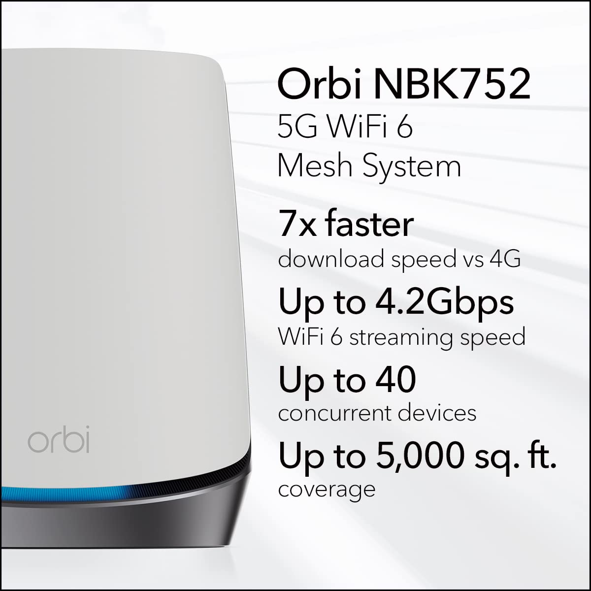 NETGEAR Orbi 5G Tri-Band WiFi 6 Mesh System (NBK752) – Router with 1 Satellite Extender | Coverage up to 5,000 sq. ft, 40 Devices | AX4200 (Up to 4.2Gbps)