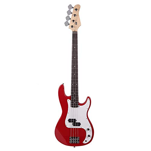 Vasitelan Electric Bass Guitar Full Size 4 String 46 Inch Bass (Red)