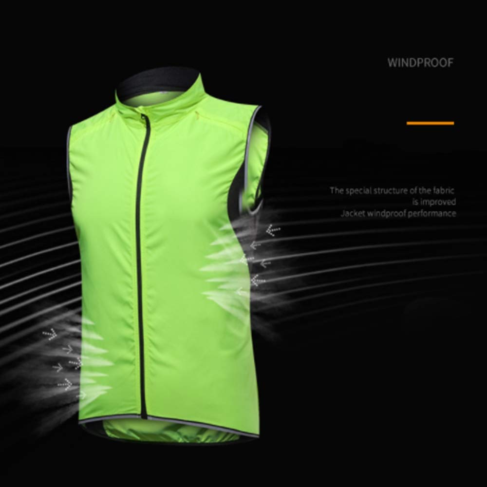 Shlia Men's Cycling Running Jacket Windproof Vest Bike Sleeveless Jacket Water-Resistant Coat (Green,L)