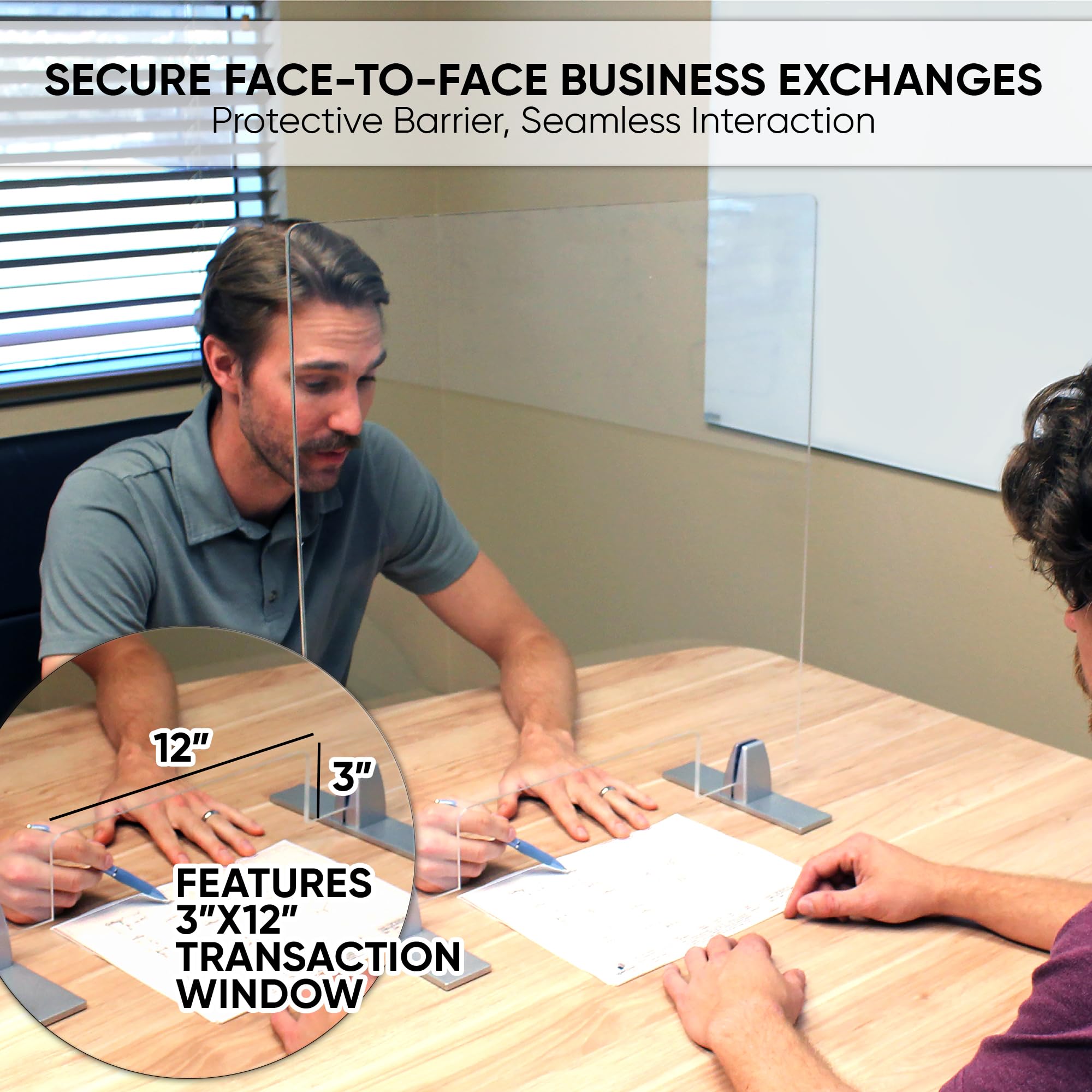 Plexiglass Table Top Sneeze Guard β Desk Divider for Students, Office, Transactions β Acrylic Shield | (24" x 24" with Cutout)