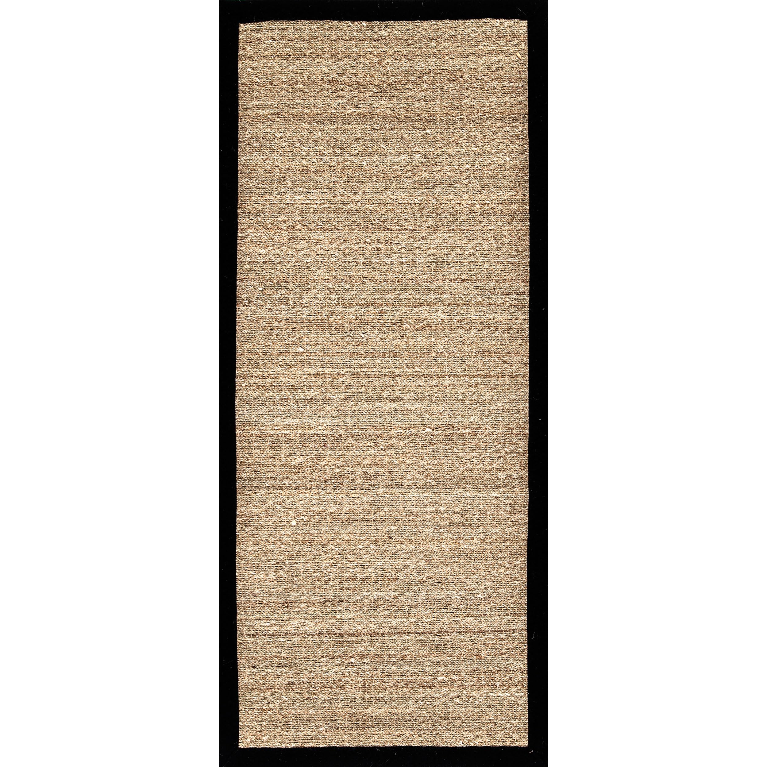 nuLOOM 2x12 Elijah Seagrass Area Rug, Black, Solid Farmhouse Style, Cotton Bordered, Basketweave, Natural Fiber, For Bedroom, Dining Room, Living Room, Hallway, Office, Kitchen, Entryway