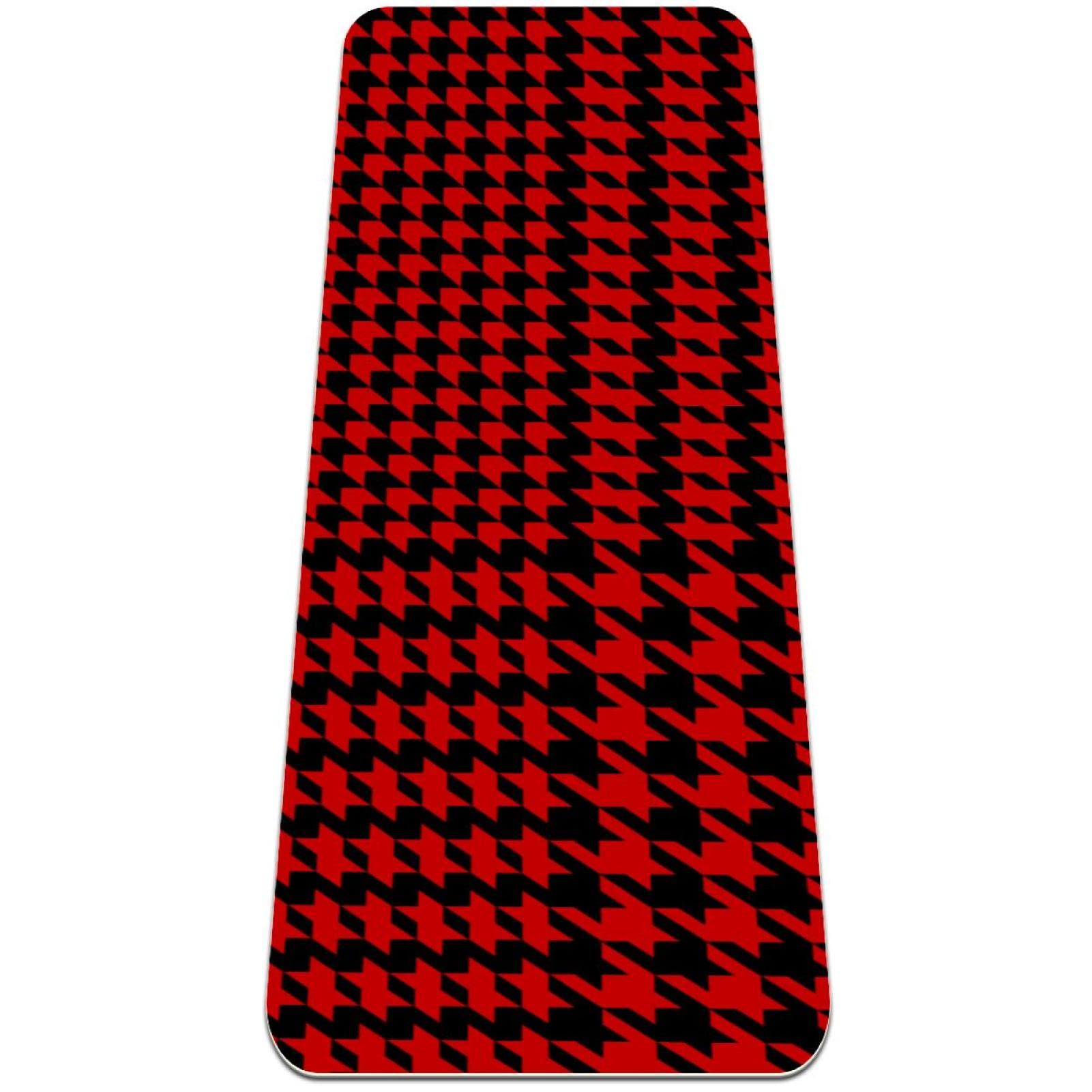 Yoga Mat, Yoga Mats for Home Workout, Workout Mat, Exercise Mats, Pilates Mat, Rustic Black Red Houndstooth Check Plaid