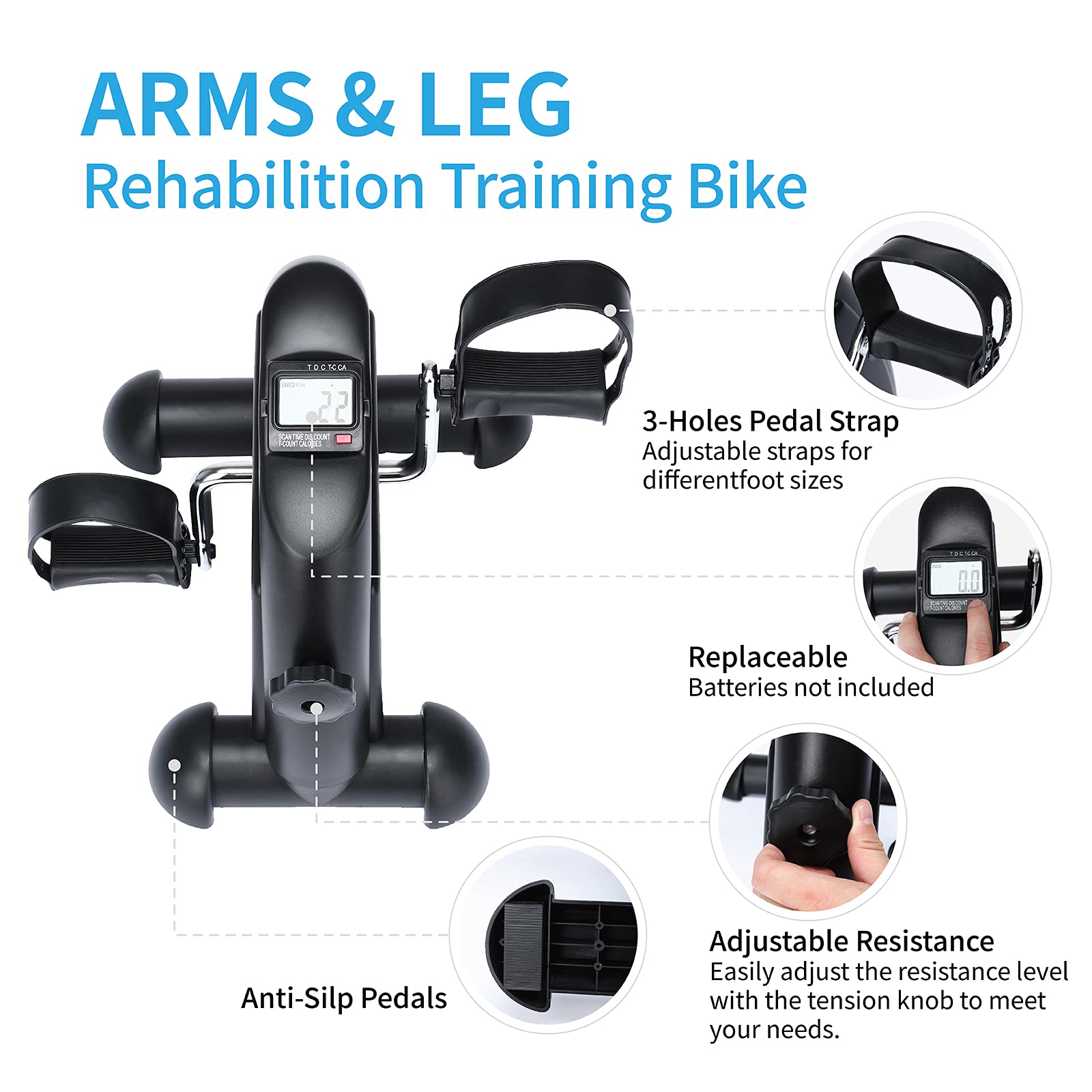 SSPHPPLIE Pedal Exerciser Bike,Mini Under Desk Mini Cycle Foot Pedal with LCD Display Arm/Leg Workout(Black)