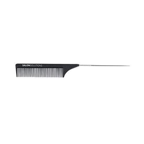 SALONSOLUTIONS Black Carbon-Fiber Anti-Static Fine-Tooth Comb with Durable Stainless-Steel Pintail (2 PCS)