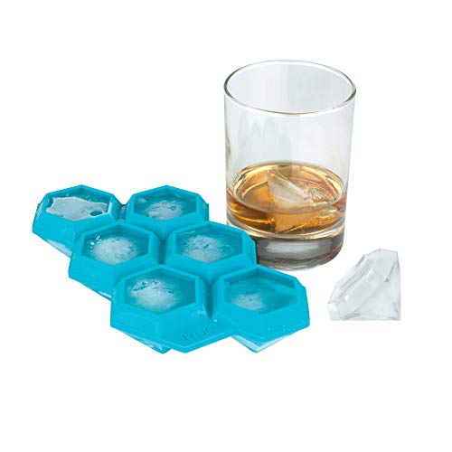TrueZoo Diamond Silicone Mold Tray for Whiskey Bath Bombs, Candy, Soap, and DIY Crafts, Dishwasher Safe, 1.75", Blue, Set of 1, Makes 6 Ice Cubes