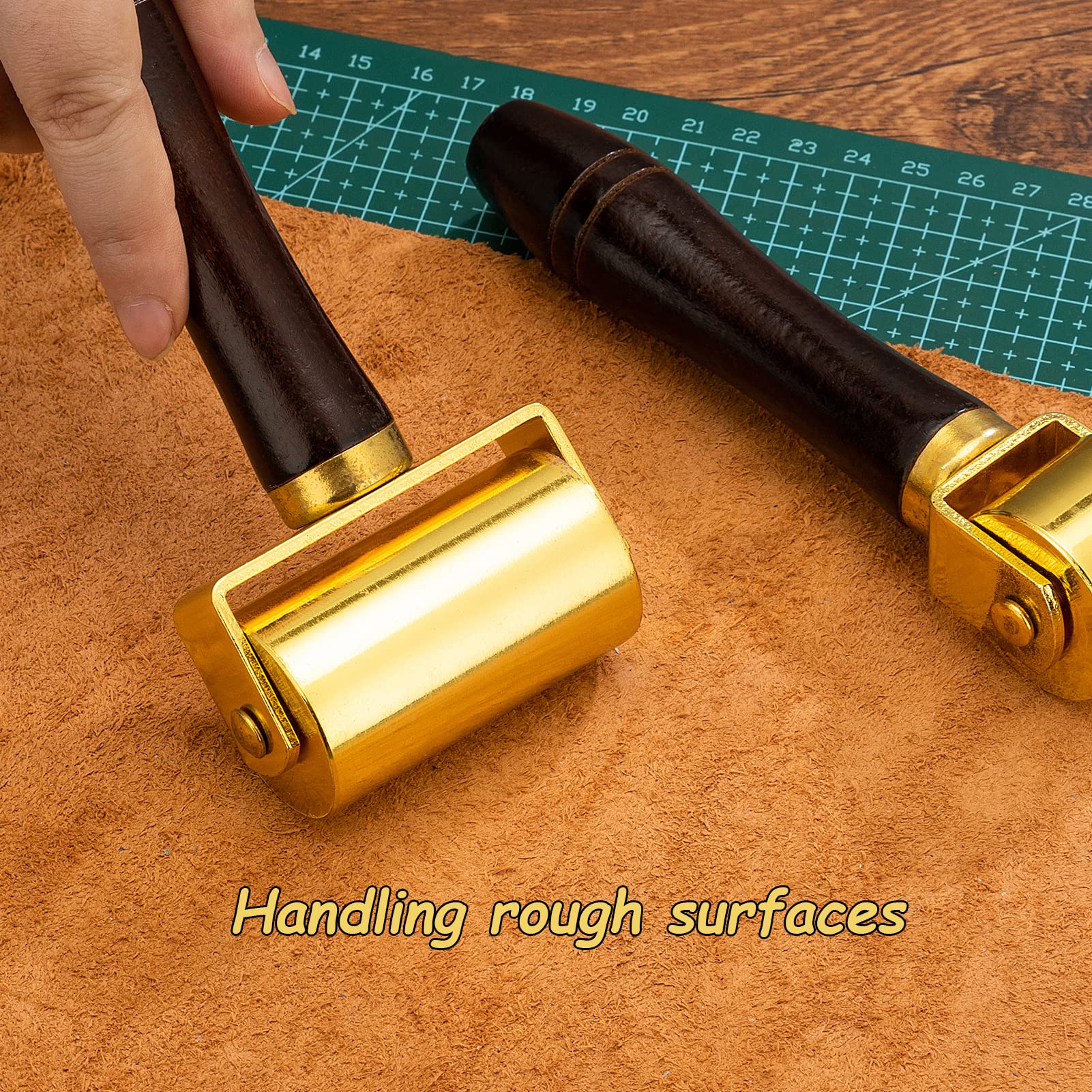 OSSIJAY Leather Press Edge Roller, Wooden Handle Leather Rolling Craft Roller, Leather Edge Creaser, Seam Roller for Leather, Leather Craft Laminating Tool for Leather Craft (1in)