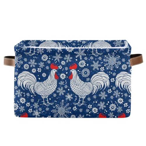 Roosters Farmhouse Snowflakes Storage Basket Bins Collapsible Toy Storage Bins with Handles Laundry Baskets for Playroom Living Bed Room Office Clothes Nursery,1 pcs