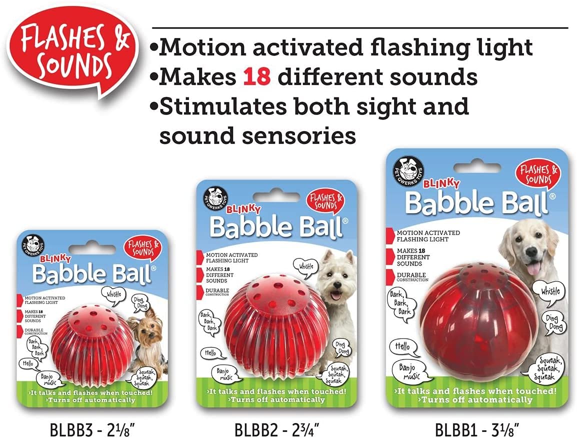 Pet Qwerks Blinky Babble Ball - Flashing Interactive Chew Dog Toy - Medium