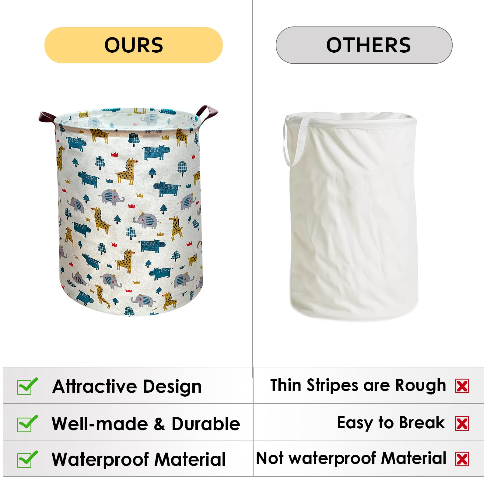 TARWEMMQN 2-Pack Baby Large Laundry Hamper with Handle Collapsible Cartoon Dirty Clothes Basket Tall Freestanding Toy Storage Organizer for Laundry,Bedroom,Nursery