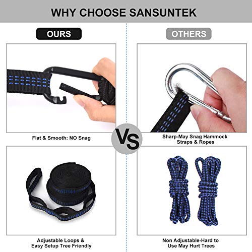 SANSUNTEK Hammock-Camping Hammock for Outdoors Travel Backpacking,Camping Gear-Double Hammock with Tree Straps(18+1 Loops)&Carabiners,Nylon Portable Hammock,2 Person Hammock for Tree & Hiking Gear