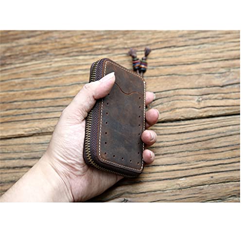 YFQHDD Men's Vintage Leather Key Case Multifunctional Zipper Large Capacity Female Bus Card Holder Couple