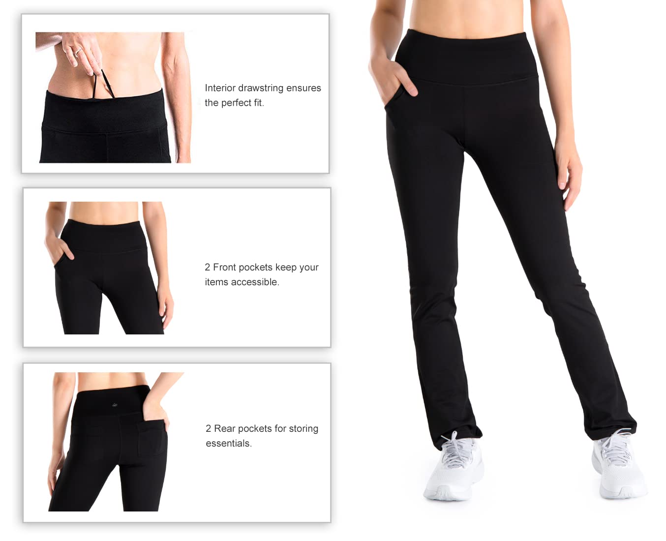Yogipace,2 Back Pockets,Women's 33" Fleece Lined Thermal Yoga Straight Leg Warm Sweatpants Winter Snow Pants,Black,Size M