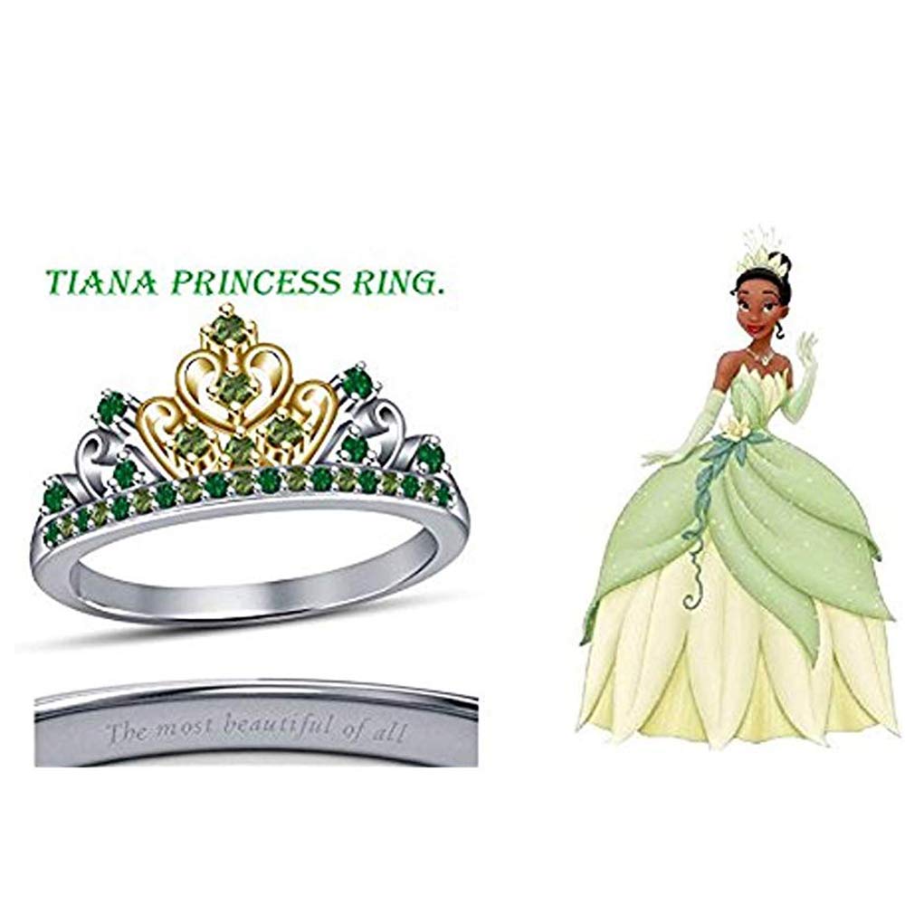 Round Cut 14K Two - Tone Gold Over Sterling Silver Multi-Color Princess Crown Tiara Engagement Ring For Women's