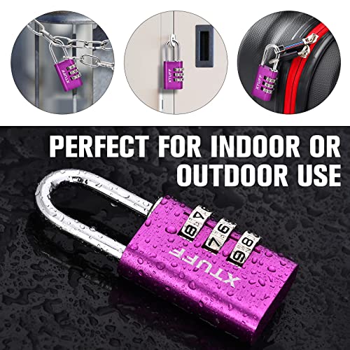 XTUFF Combination Lock-3 Digit Resettable Outdoor Waterproof Password Aluminum Lock, for School Gym Employee Sports Locker, Fence, Toolbox, Gate, Case, Suitcases, Set Your Own Combo Keyless Purple