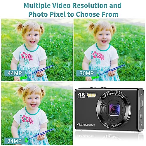 Saneen Digital Camera, 1080P Kids Cameras for Photography, 44MP Compact Point and Shoot Photography Cameras for Teens, Kids, Elder, Beginners