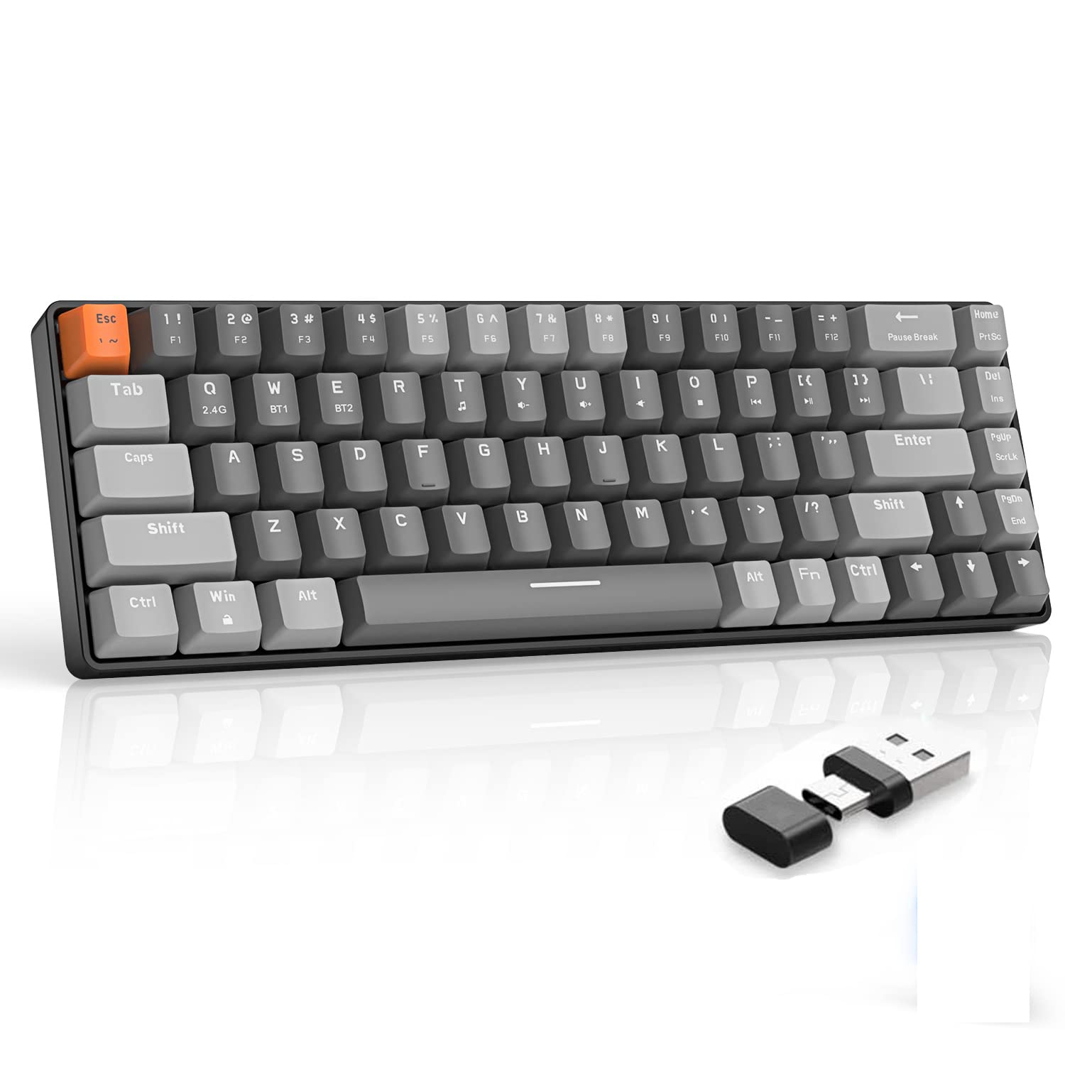 ZIYOU LANG RK68 60% Wireless Mechanical Keyboard,Bluetooth 5.0/2.4Ghz Dual Mode Receiver,Hot-Swappable mini 68-Key,Retro Color Keycaps,Clicky Blue Switch,Ultra Power Saving for PC PS4 Xbox iPhone ipad
