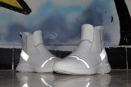 Soulsfeng High Top Sneakers Reflective Shoes Leather Splicing Lightweight Non Slip Walking Shoes White Women Size 9.5 Men Size 8