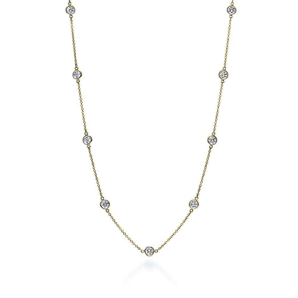 NYC Sterling Women Gold Plated Sterling Silver 3MM Round Cubic Zirconia Station Necklace 16"-30" (20)