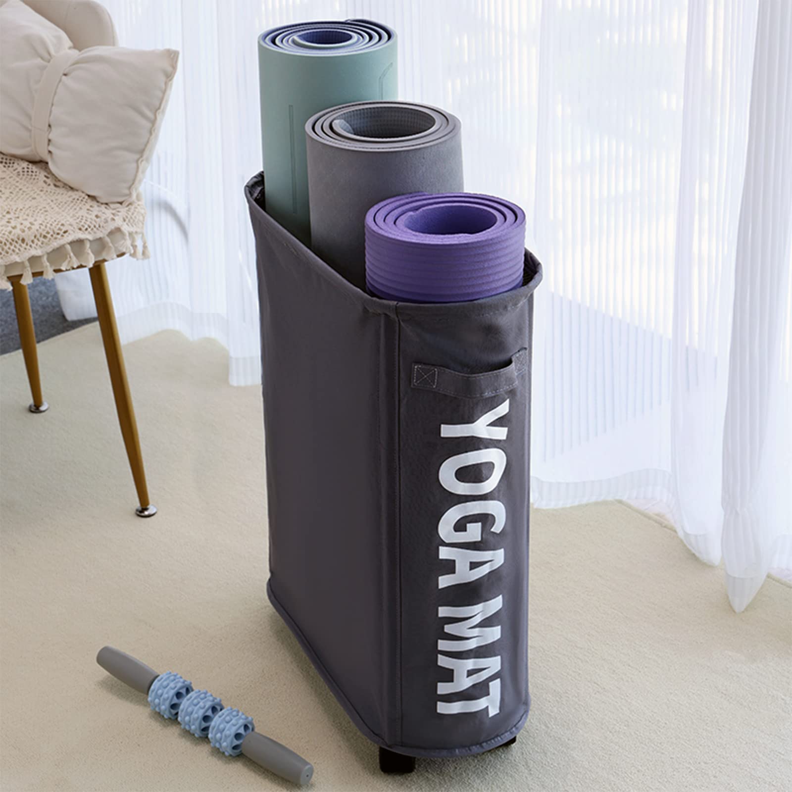 YOOLANSA Yoga Mat Storage Basket, Yoga Mat Storage Racks, Home Gym Storage Rack for Foam Roller, Gym Organization for Home Gym (Dark Grey)