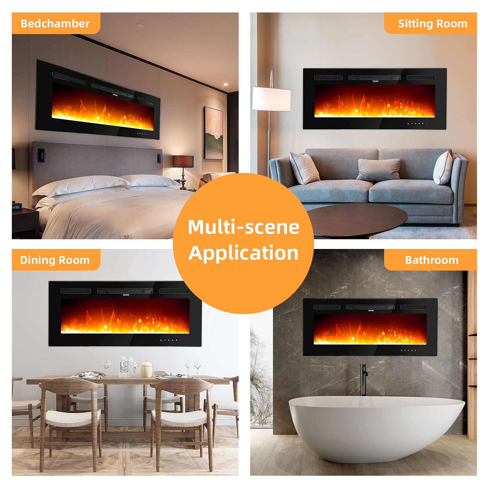 SANHSEHOME Electric Fireplace Inserts 40 Inch Wide Wall Fireplace Electric with Remote Control Electric Fireplace Wall Mounted Recessed with 12 Flame Colors Fake Log & Crystal 1-8h Timer 750W/1500W