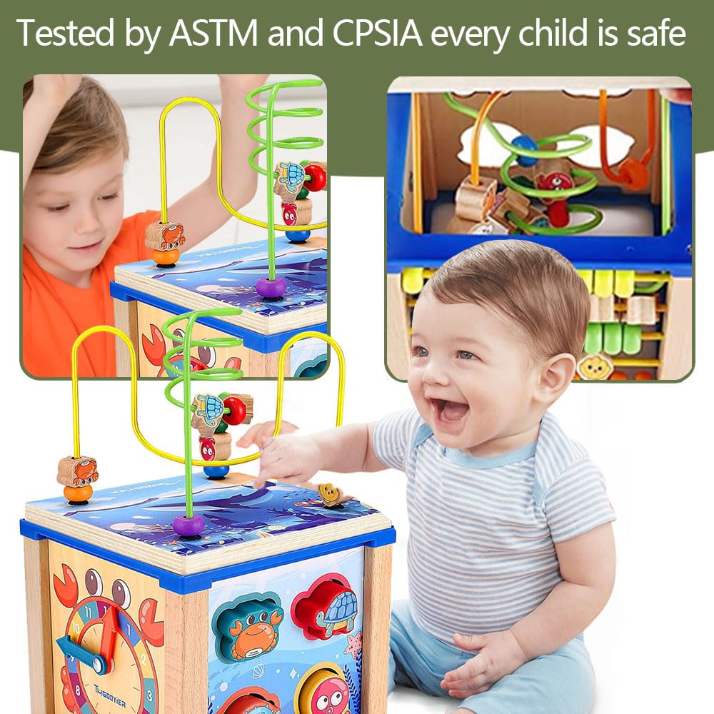 YidaSouko 5-in-1 Baby Activity Cube Bead Maze Activity Center for Learning Educational Developmental Toddlers 3 Years Old Montessori Toys Shape Sorter Play Cube