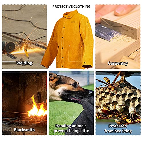 Welding Leather Jackets Flame-Resistant Heavy Duty Split Cowhide Leather Welder Jacket for Men & Women XX-Large, (Large, Brown)