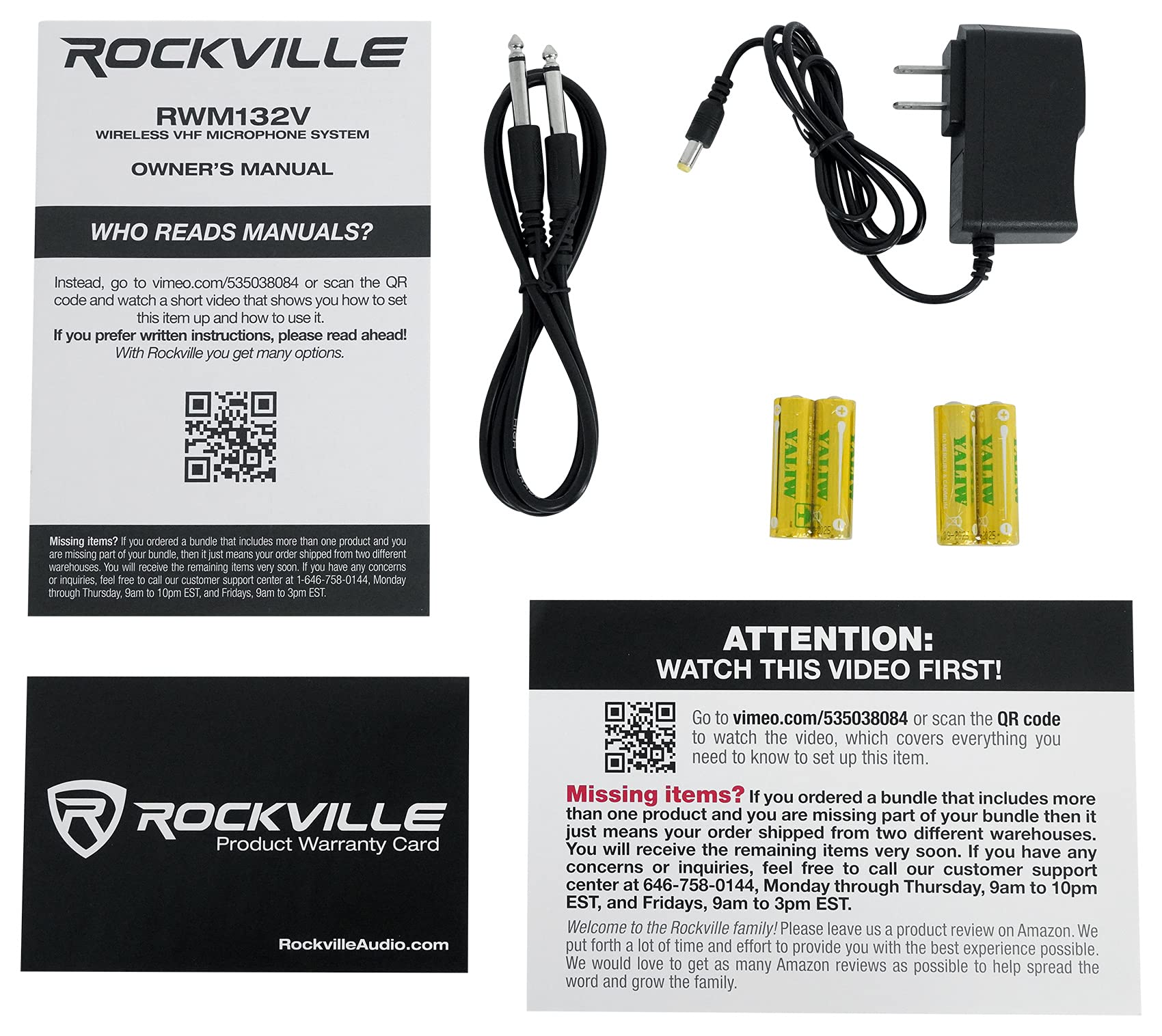 Rockville RWM132V VHF Wireless Dual Handheld Microphone System/High Sensitivity, Black