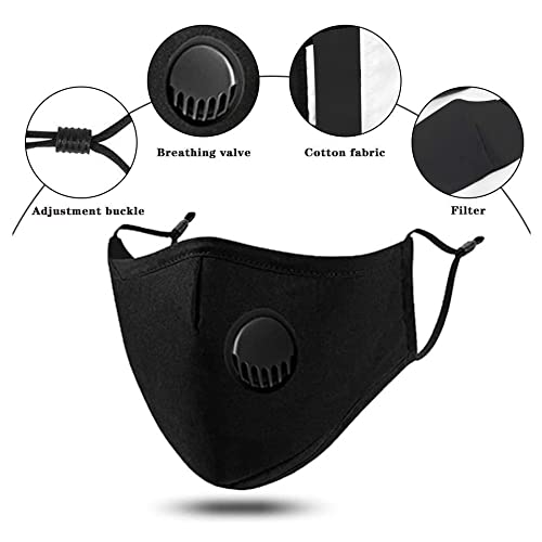 Reusable and Breathable Face Bandanas with Breathing Valve & 20pcs Activated Carbon Filters (4pcs+20filters)