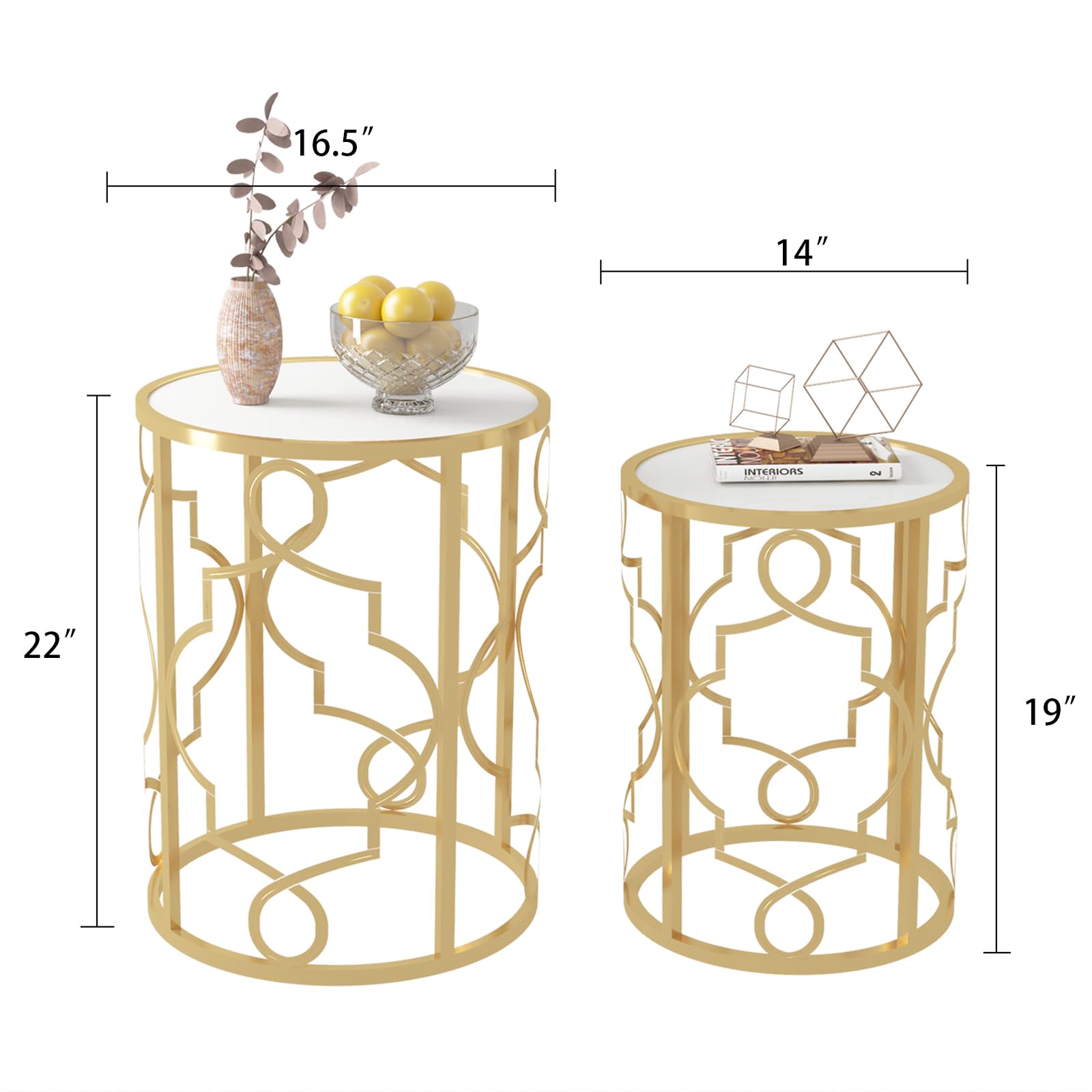 RiteSune Round Side Tables with Wooden Top End Table Set of 2, Mid Century Modern Circle Coffee Tables Accent Table for Small Spaces, Living Room, Bedroom, Foyer, Entryway - Assemble Already